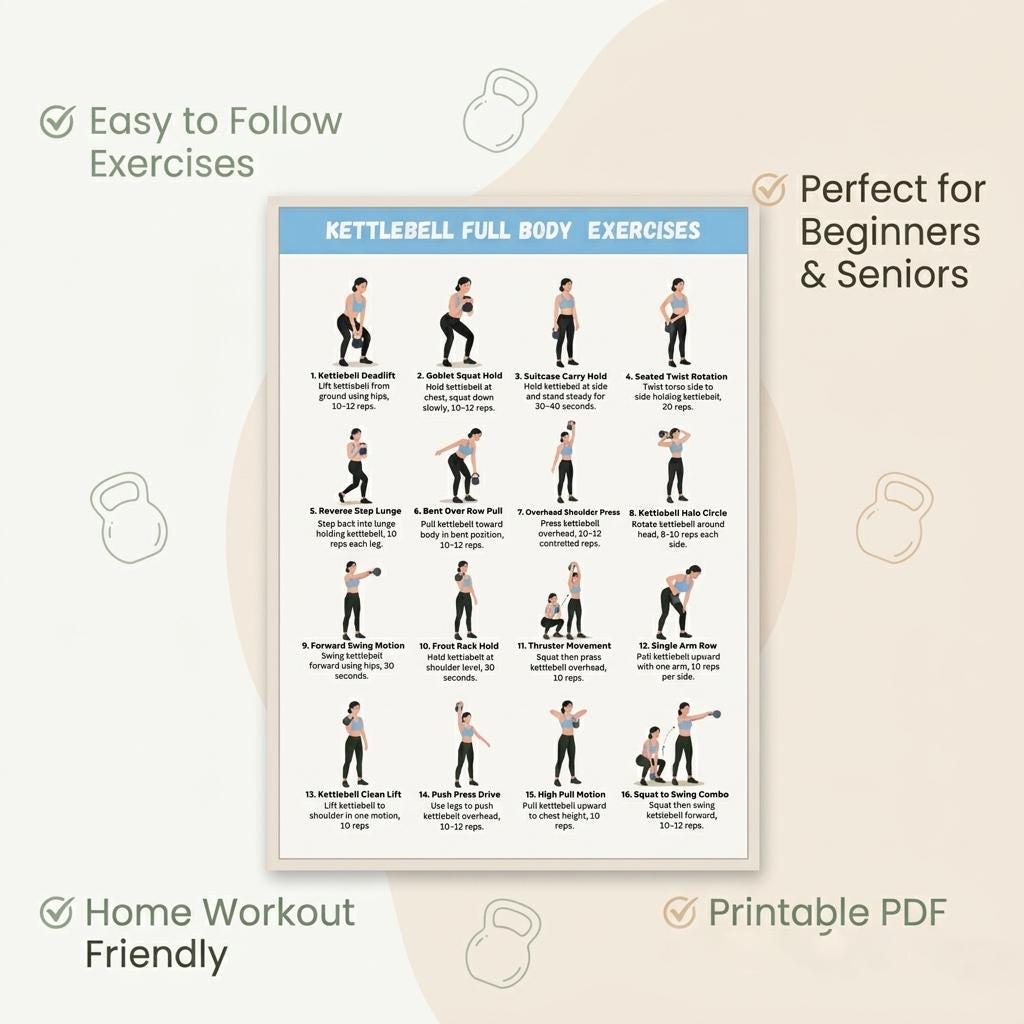 Kettlebell Full Body Workout Printable, Strength Training Chart, Home ...