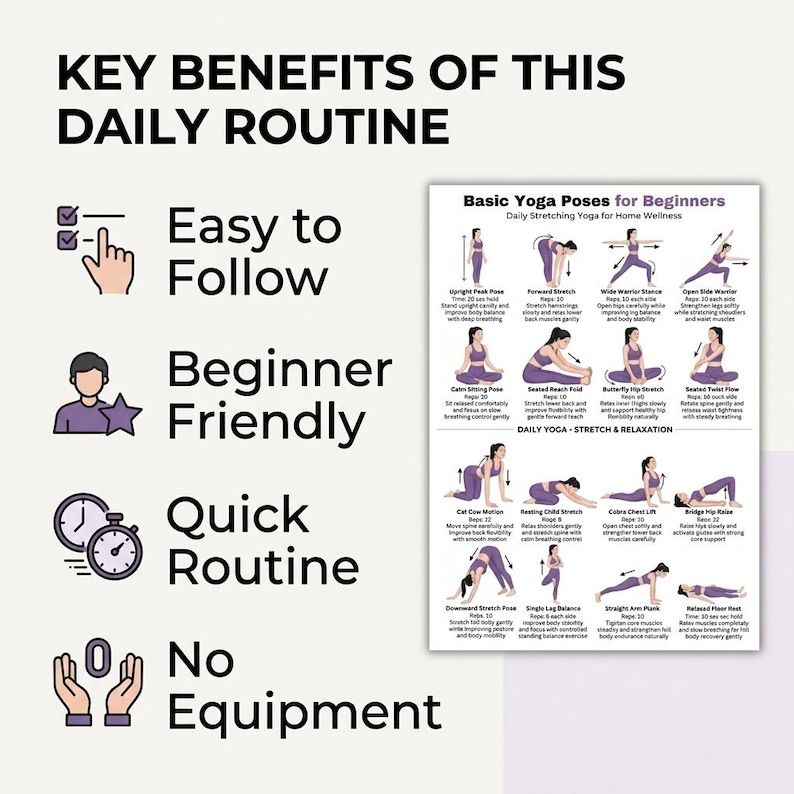 Basic Yoga Poses for Beginners Printable, 16 Daily Yoga Asanas Chart ...