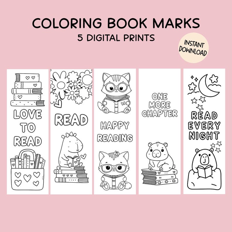 Printable Coloring Bookmarks for Kids, Cute Animal Reading Bookmark ...