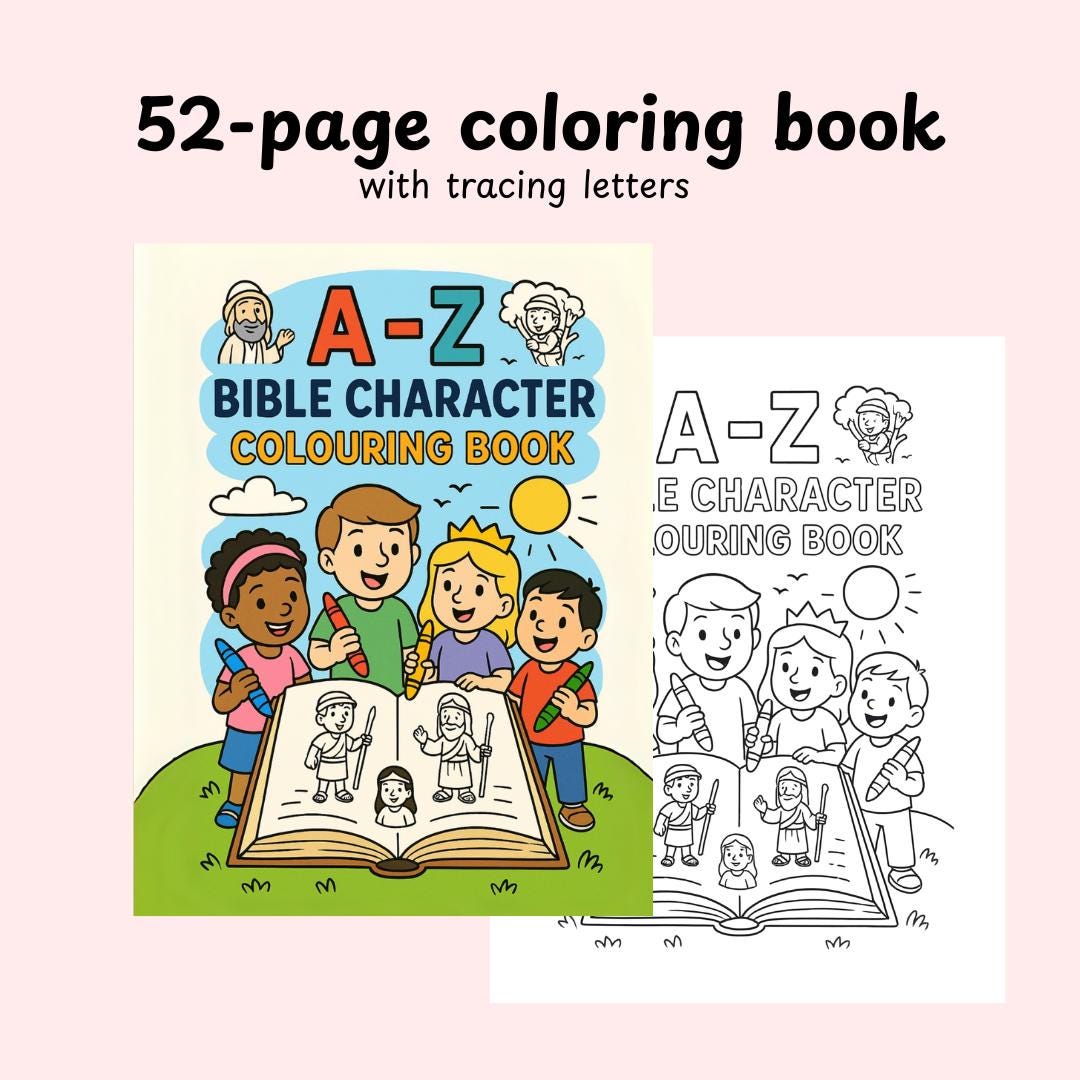 A–Z Bible Character Coloring Book Pages for Toddlers | Letter Tracing ...