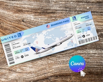 Editable United Ticket Template Canva Boarding Pass Invitation ...