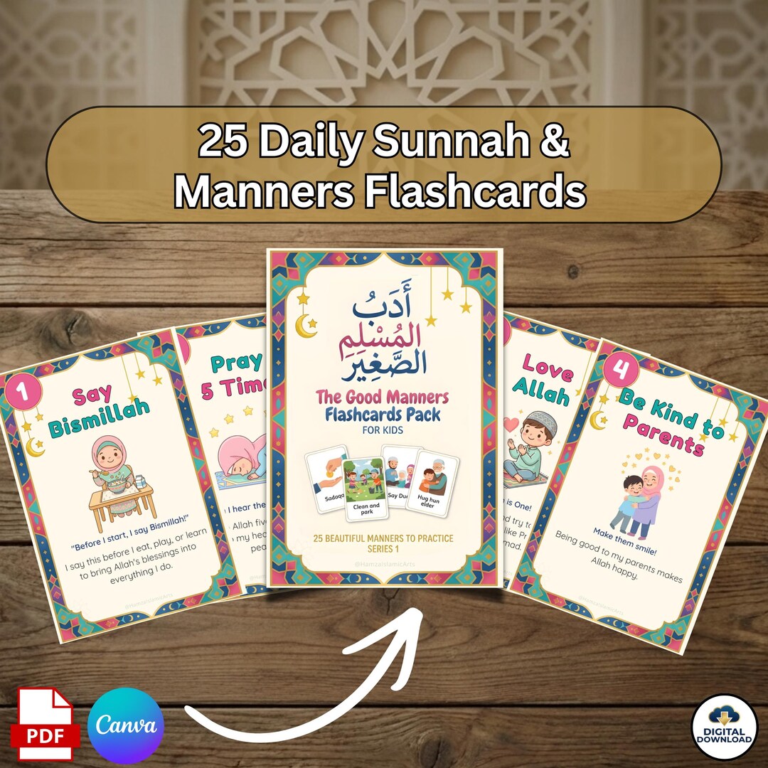 Islamic Learning Flashcards | 25 Good Manners for Little Muslims | Kids ...