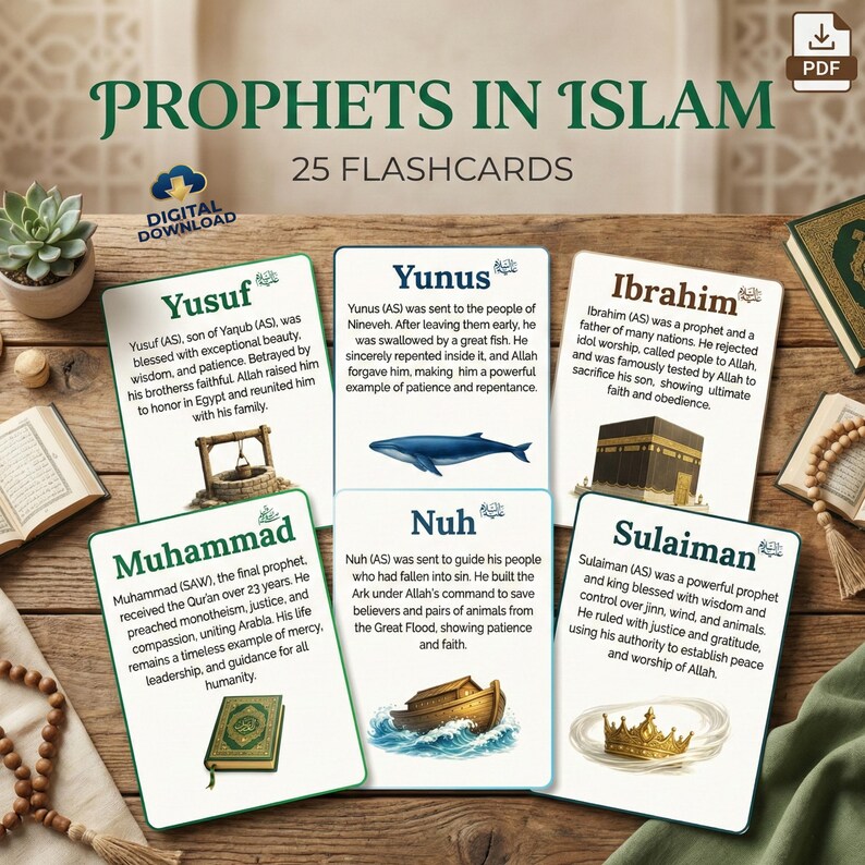 25 Prophets of Islam Flashcards, Stories for Kids, Editable Muslim ...