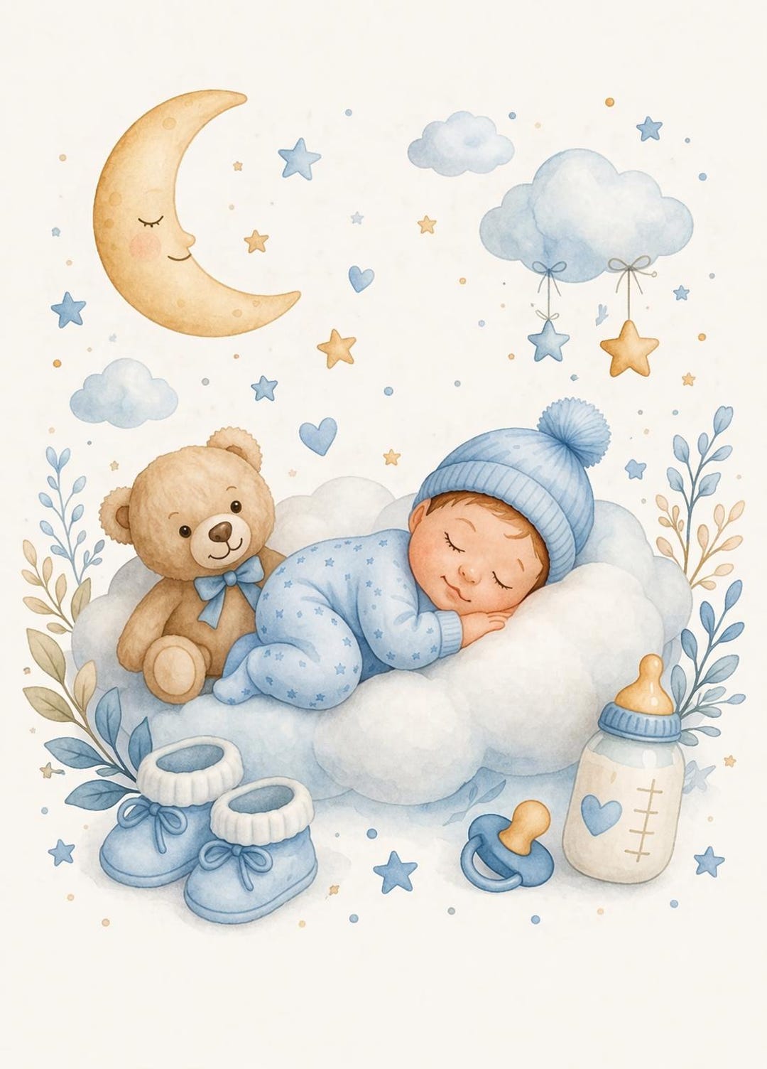 Baby Boy Card Printable, Welcome Newborn Card, Baby Shower Card, Blue ...