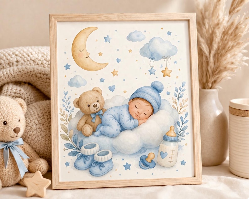 Baby Boy Card Printable, Welcome Newborn Card, Baby Shower Card, Blue ...