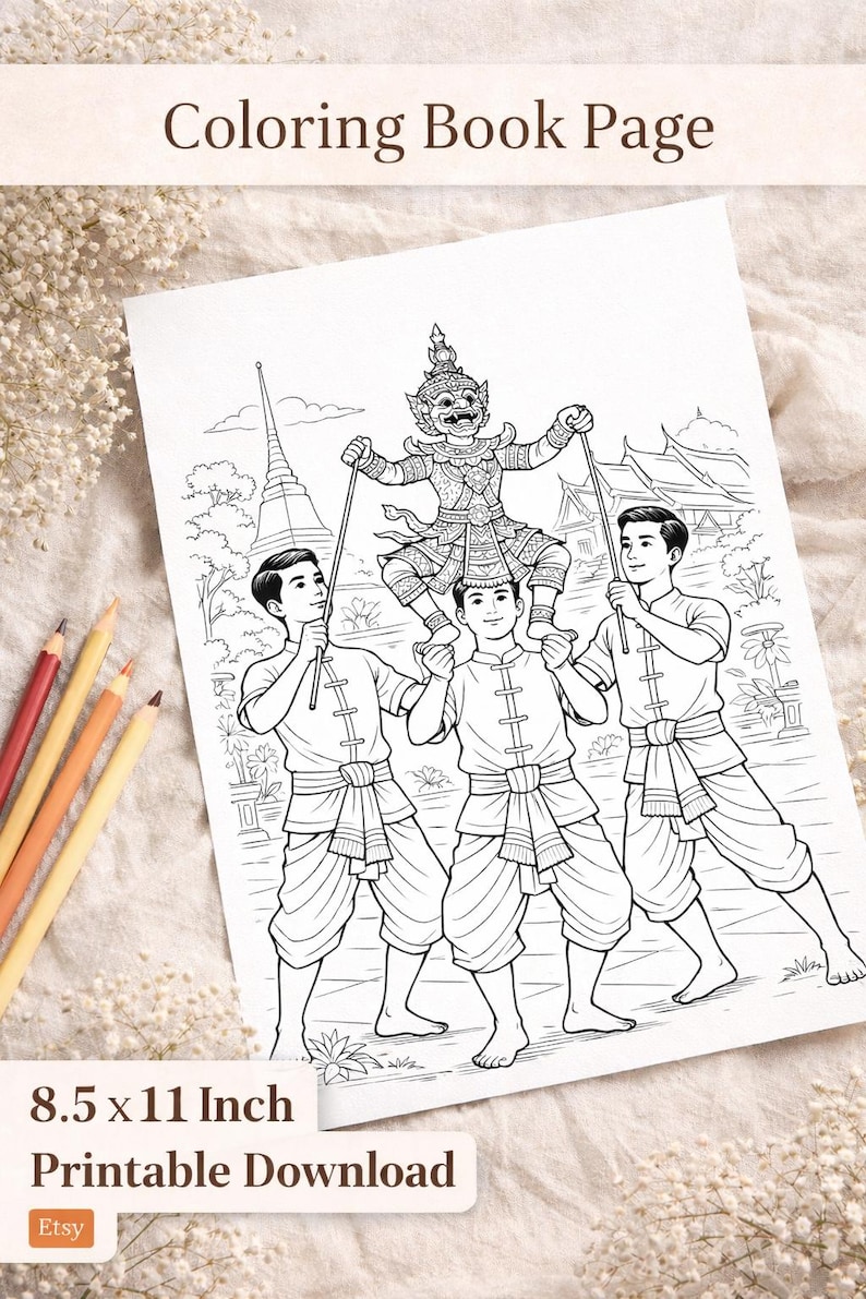 Thai Heritage Coloring Book | Ayutthaya Art Printable | Relaxing ...