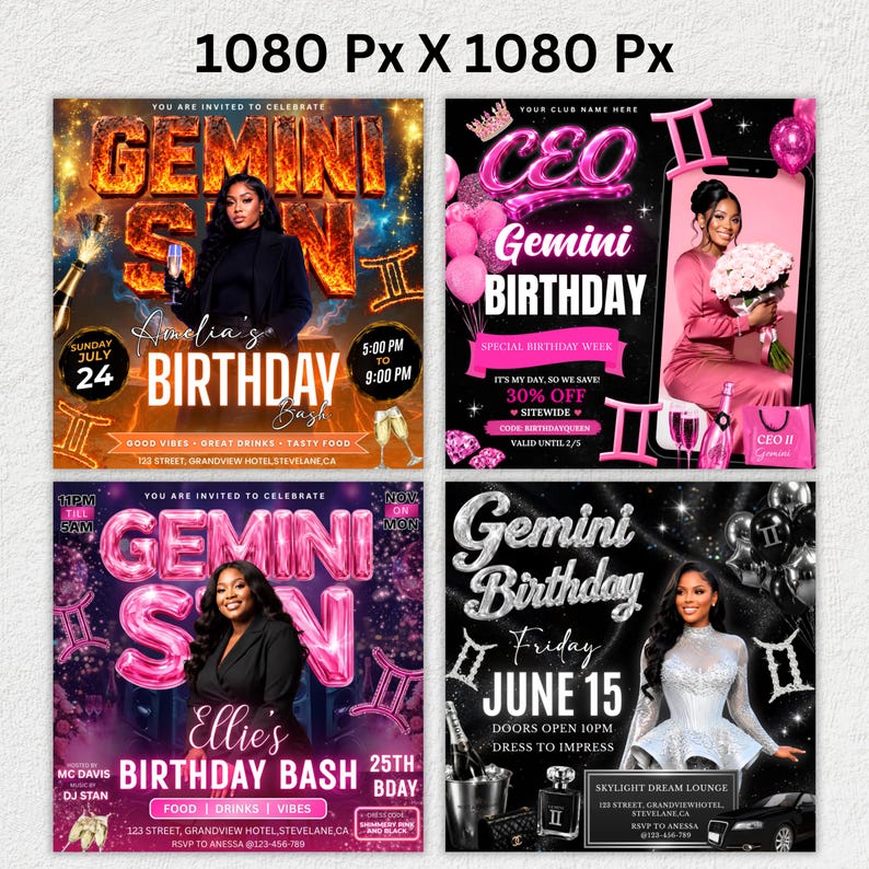 Gemini Season Party Flyer, Birthday Szn Flyer, Gemini Invitation Flyer ...