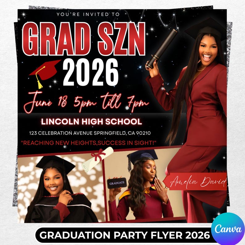 Grad Szn, Class of 2026, Graduation Party Flyer, Graduation Invitation ...