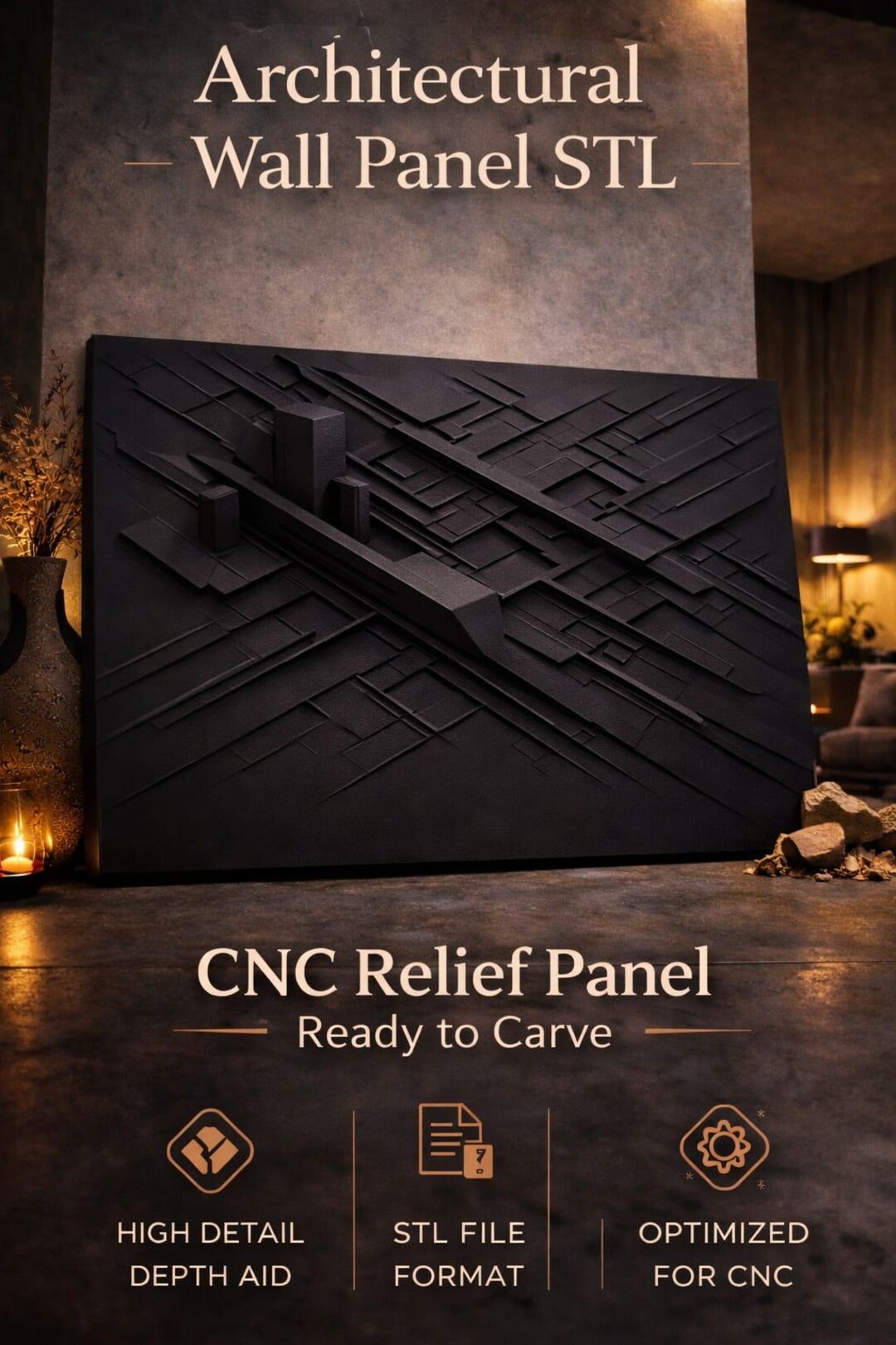 Geometric 3D Wall Panel STL for CNC | Modern Architectural Relief ...