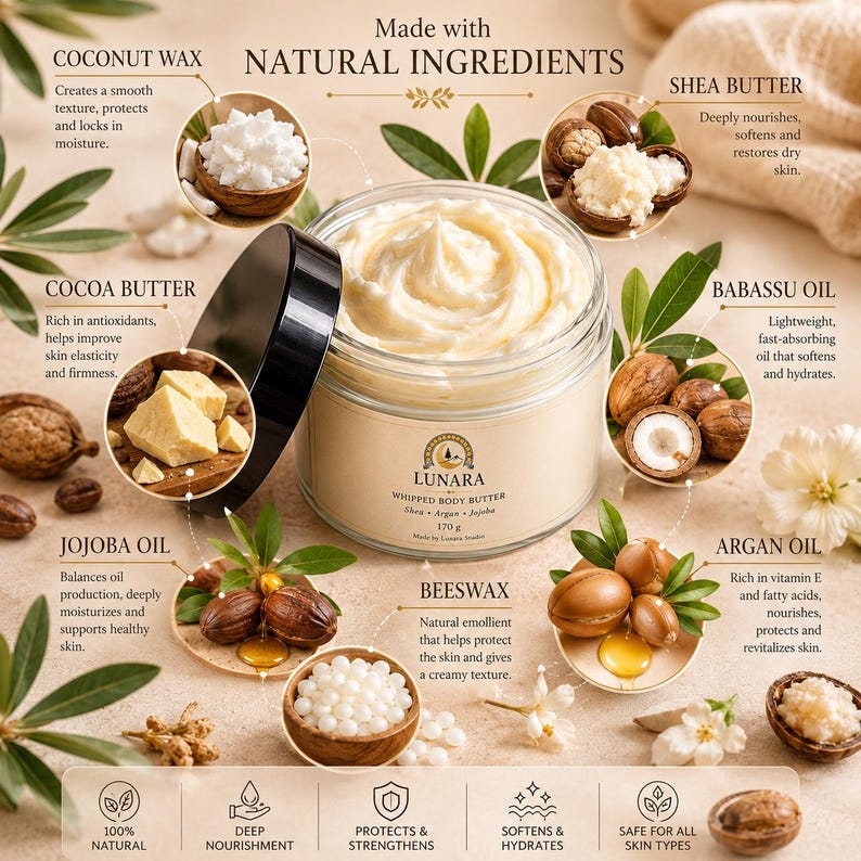 Whipped Body Butter With Shea, Argan, Jojoba | Natural Balm, After Sun ...