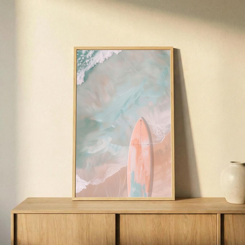 Coastal Wall Art Printable, Surfboard Beach Art, Ocean Aesthetic Print ...