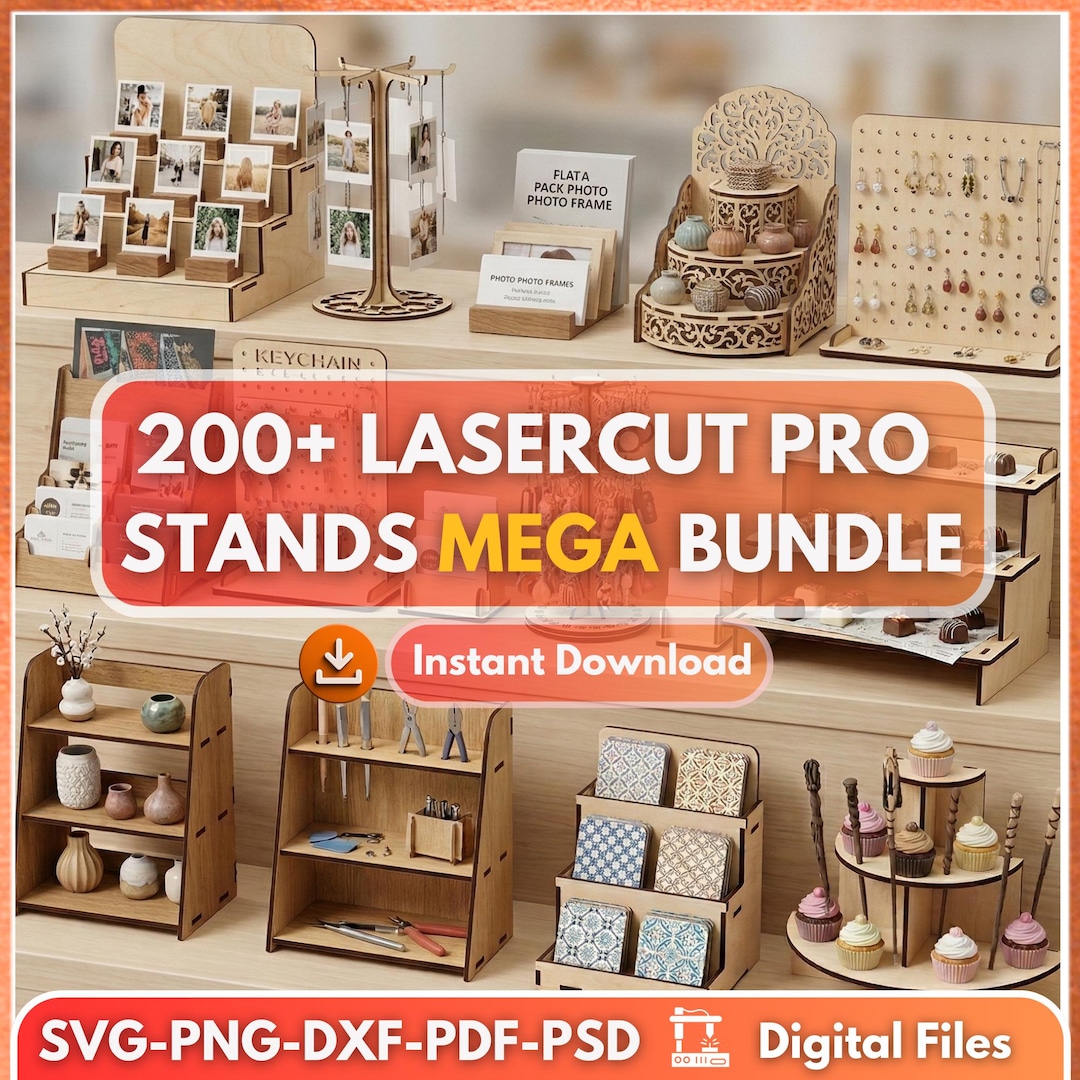 200+ Laser Cut Stand Bundle Wooden Designs | SVG DXF PDF (digital ...