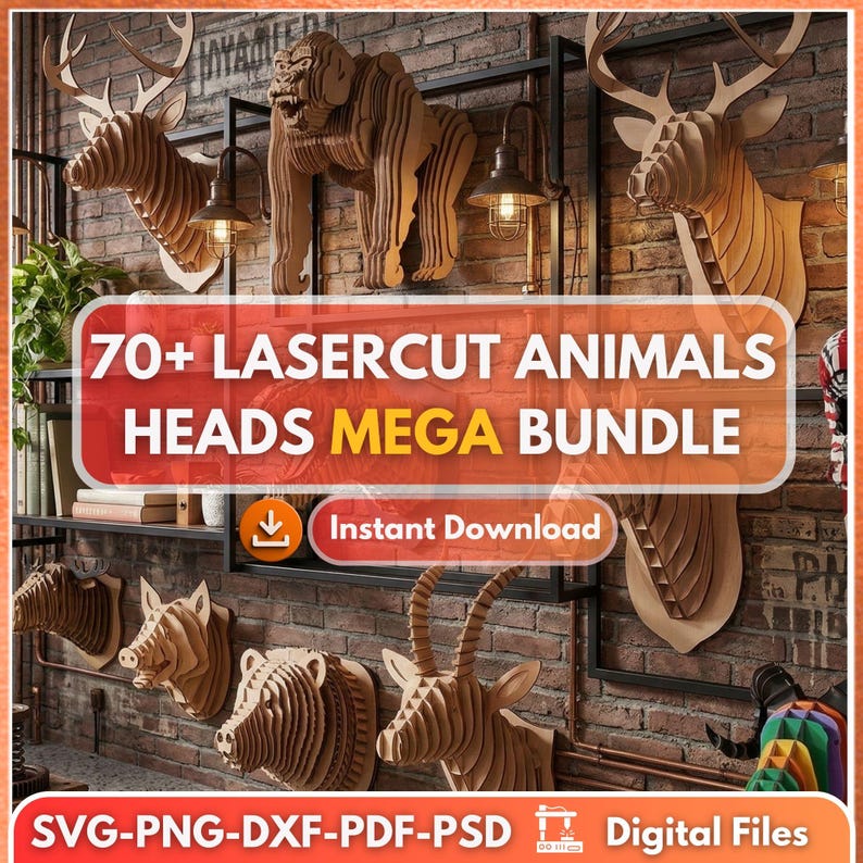 70+ Animal Heads Decor Bundle | 3D Wood Animal Head | CNC Woodworking ...