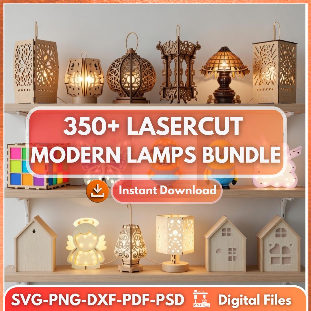 Laser Cut Lamps Bundle | Modern 3D Lantern CNC Patterns (digital ...