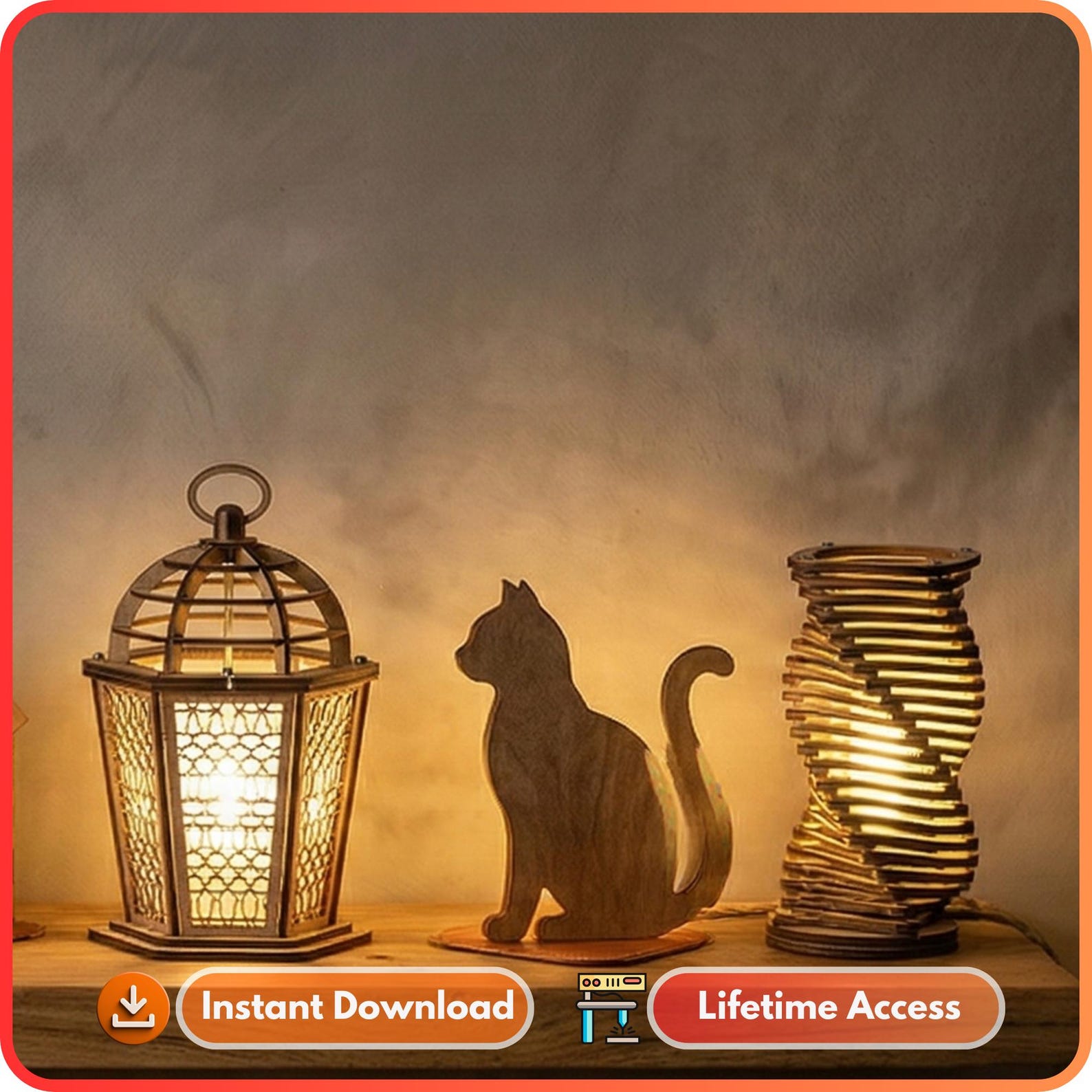 Laser Cut Lamps Bundle | Modern 3D Lantern CNC Patterns (digital ...