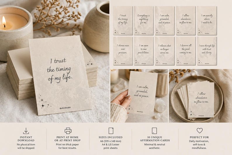 Printable Affirmation Cards Set of 10 – Minimal Aesthetic A6 Cards ...