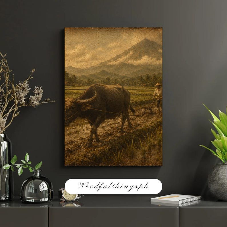 Carabao Rice Field Art Print | Filipino Farmer Rural Heritage Painting ...