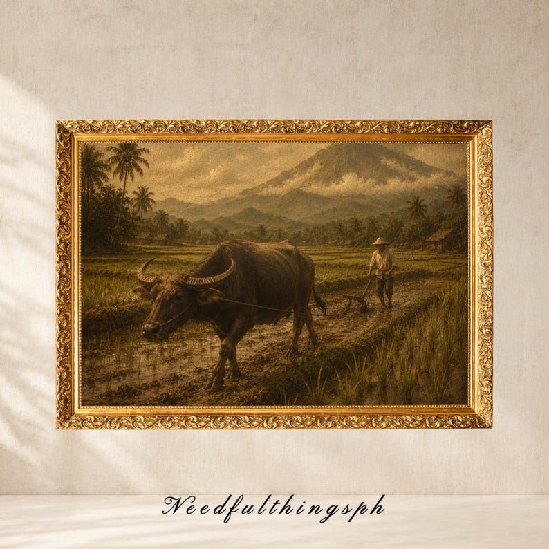 Carabao Rice Field Art Print | Filipino Farmer Rural Heritage Painting ...