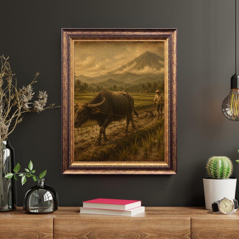 Carabao Rice Field Art Print | Filipino Farmer Rural Heritage Painting ...