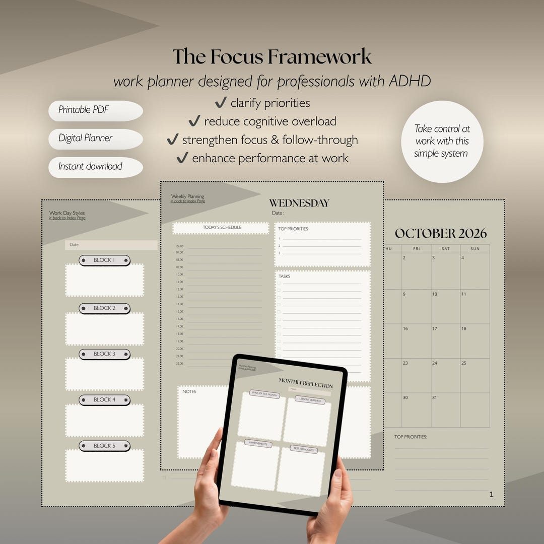 ADHD Work Planner 2026 Printable | Executive Function Planner PDF ...