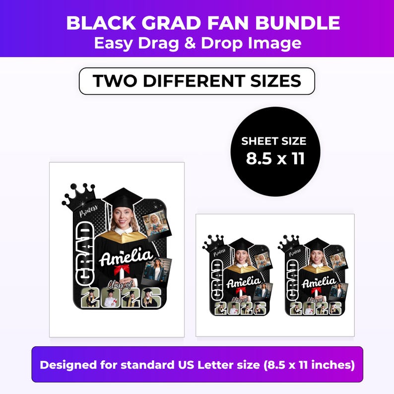 11x Black Graduation Fan Templates Bundle Canva Editable | Graduation ...