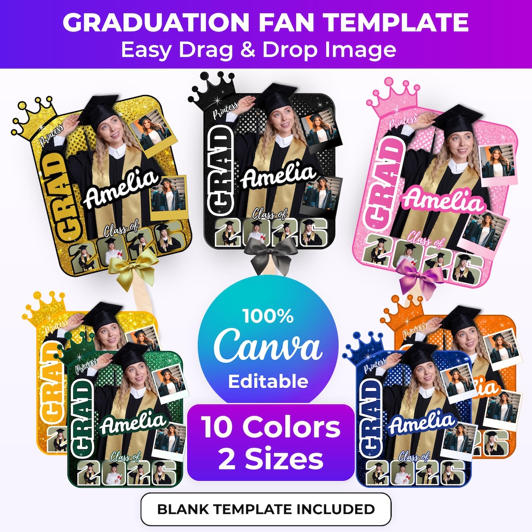 Princess Graduation Fan Template 2026 Canva Editable | Grad Paddle Fan ...