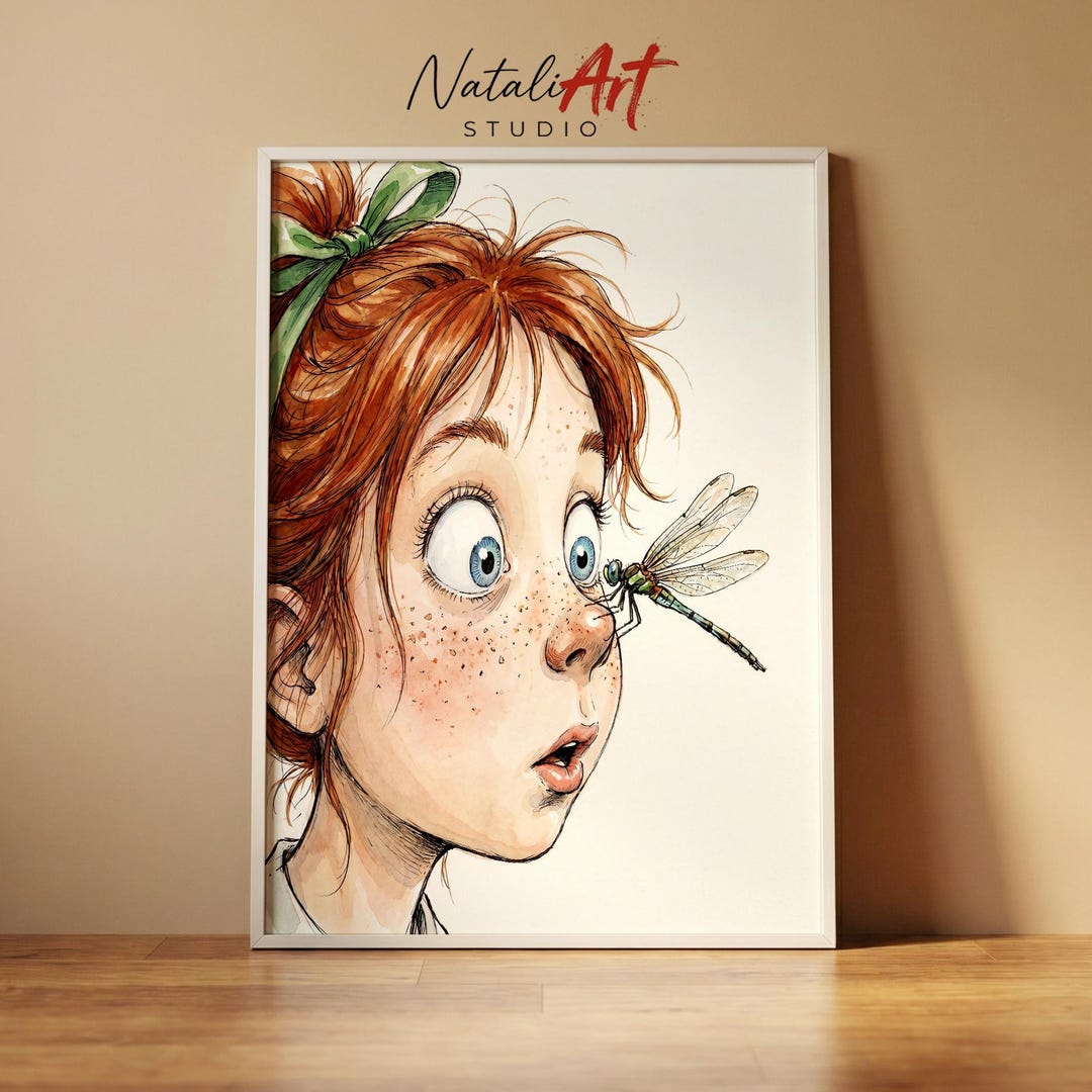 Whimsical Girl Printable Wall Art, Funny Dragonfly Illustration, Child ...