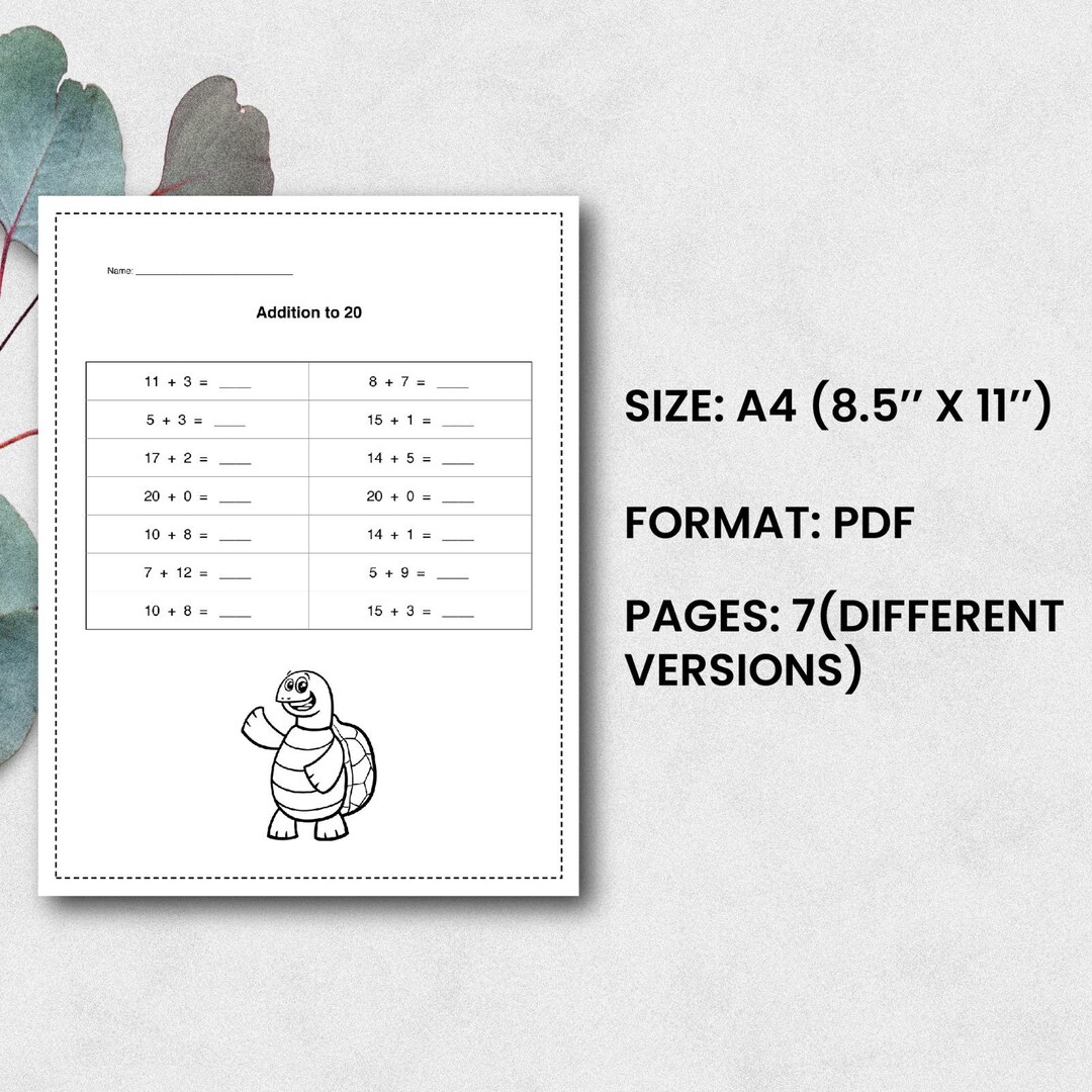 Addition Worksheets Kindergarten – Numbers 1-20 Math Practice (PDF) - Etsy