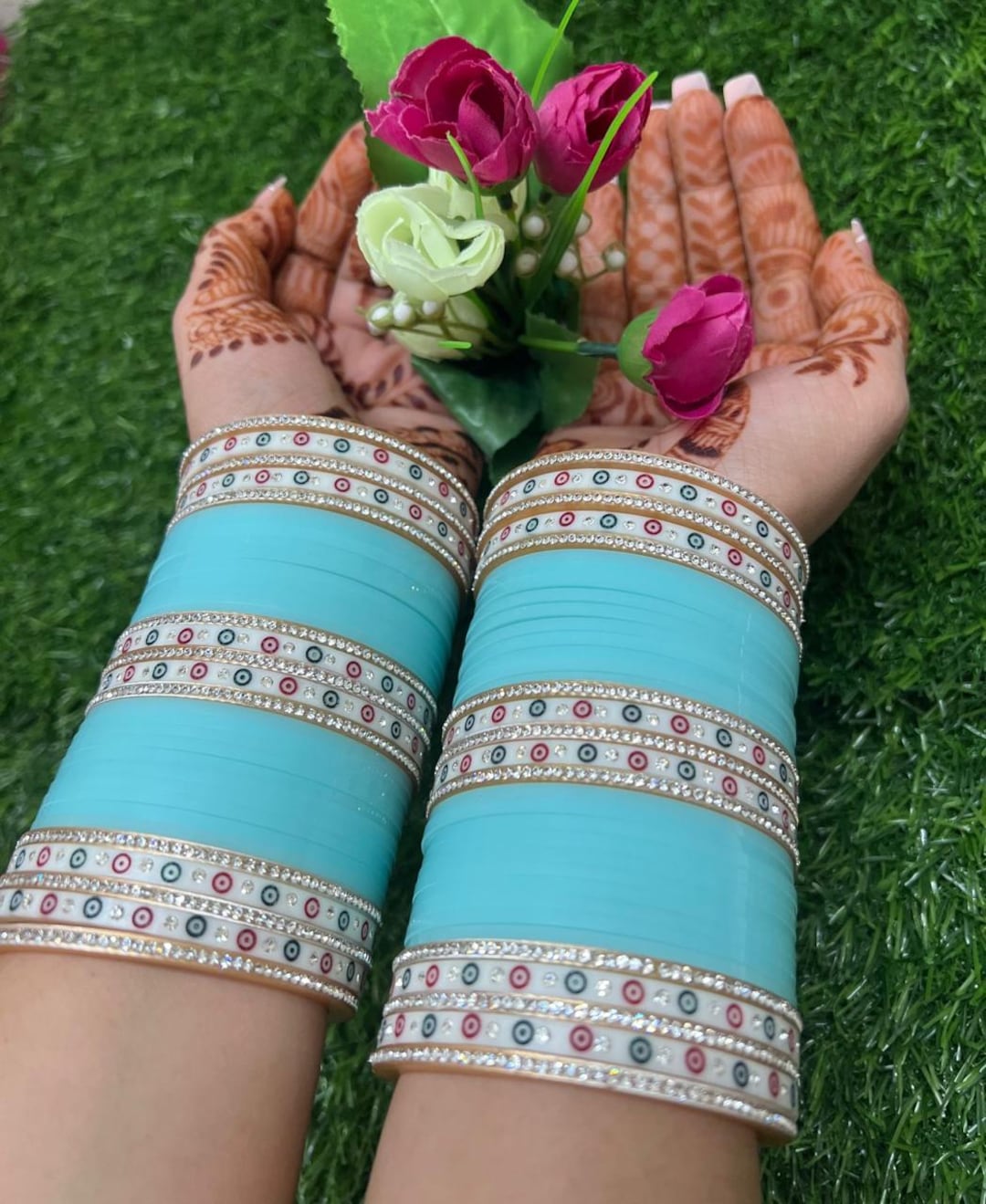 Pastel Blue Bridal Chura | Modern Punjabi Wedding Bangles, Stone ...