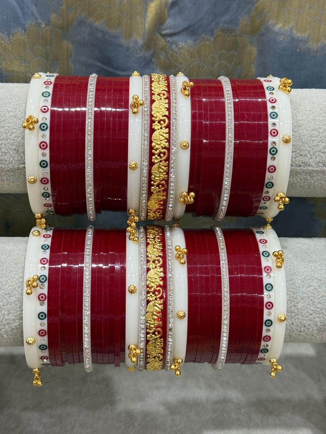 Punjabi Bridal Chura Set | Red Ivory Gold Traditional Indian Bangles - Etsy