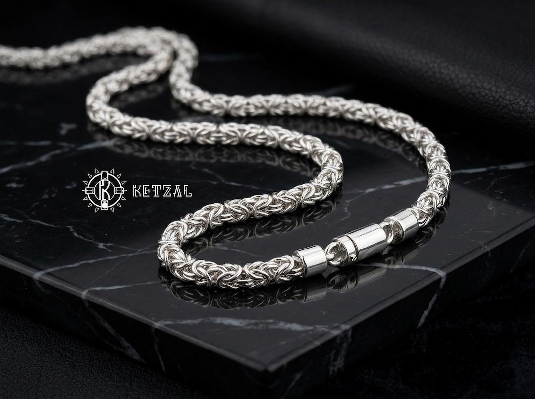 Solid 950 Mexican Silver Byzantine Chain Necklace Bracelet Set – Men's ...