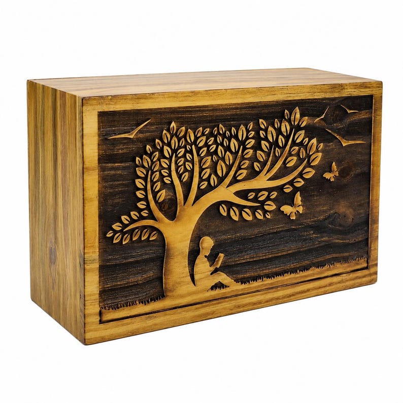 Handcrafted Wooden Cremation Urn | Tree of Life Memorial Ashes Box ...