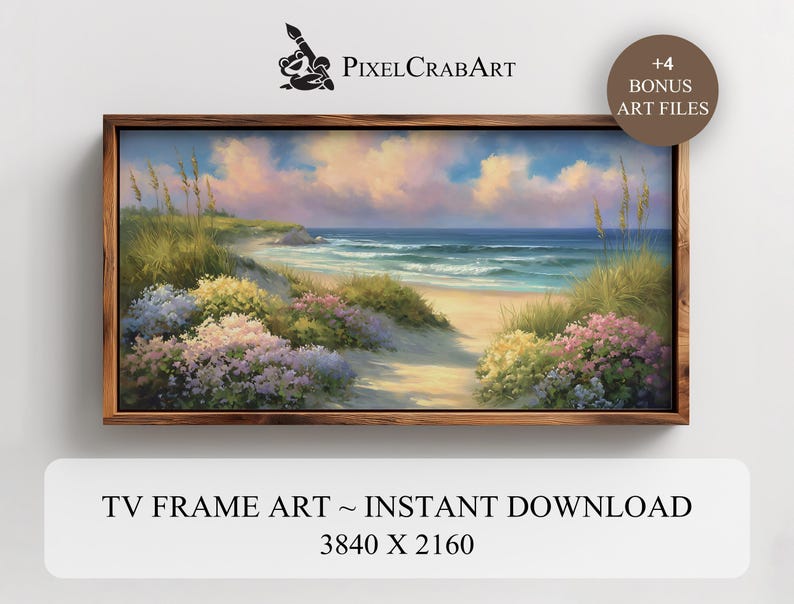 Arte para TV Samsung Frame com tema de dunas de praia e flores ...
