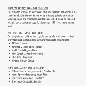 Emergency Action Plan Template for Sports Teams | Editable EAP PDF for ...