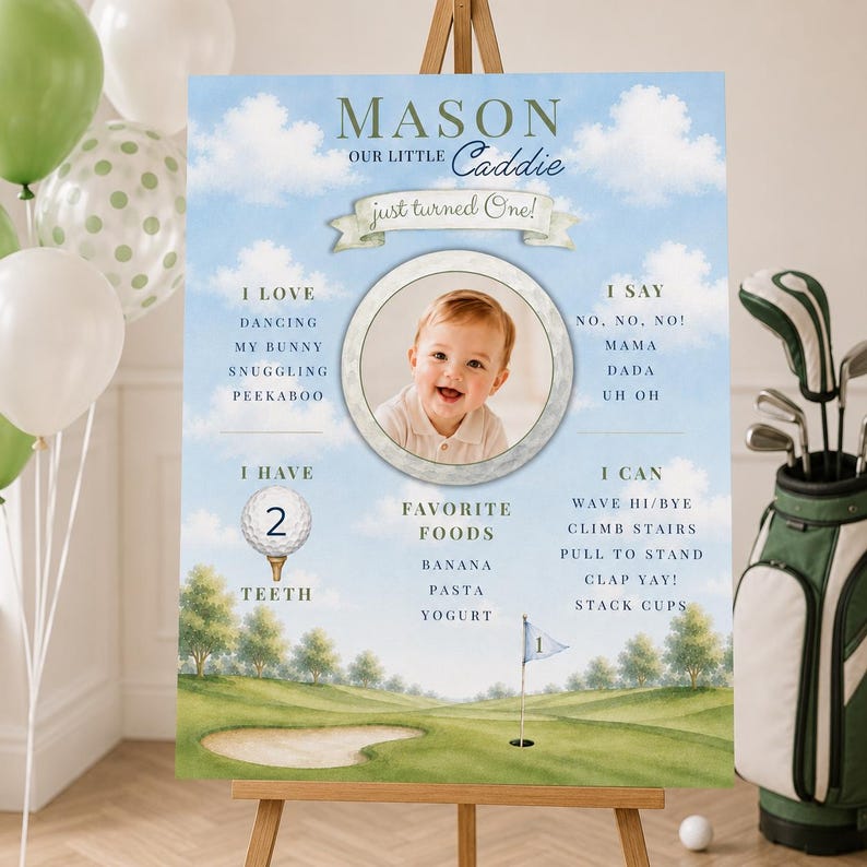 Modèle de carte d'étape « Hole in One », signe de premier anniversaire ...