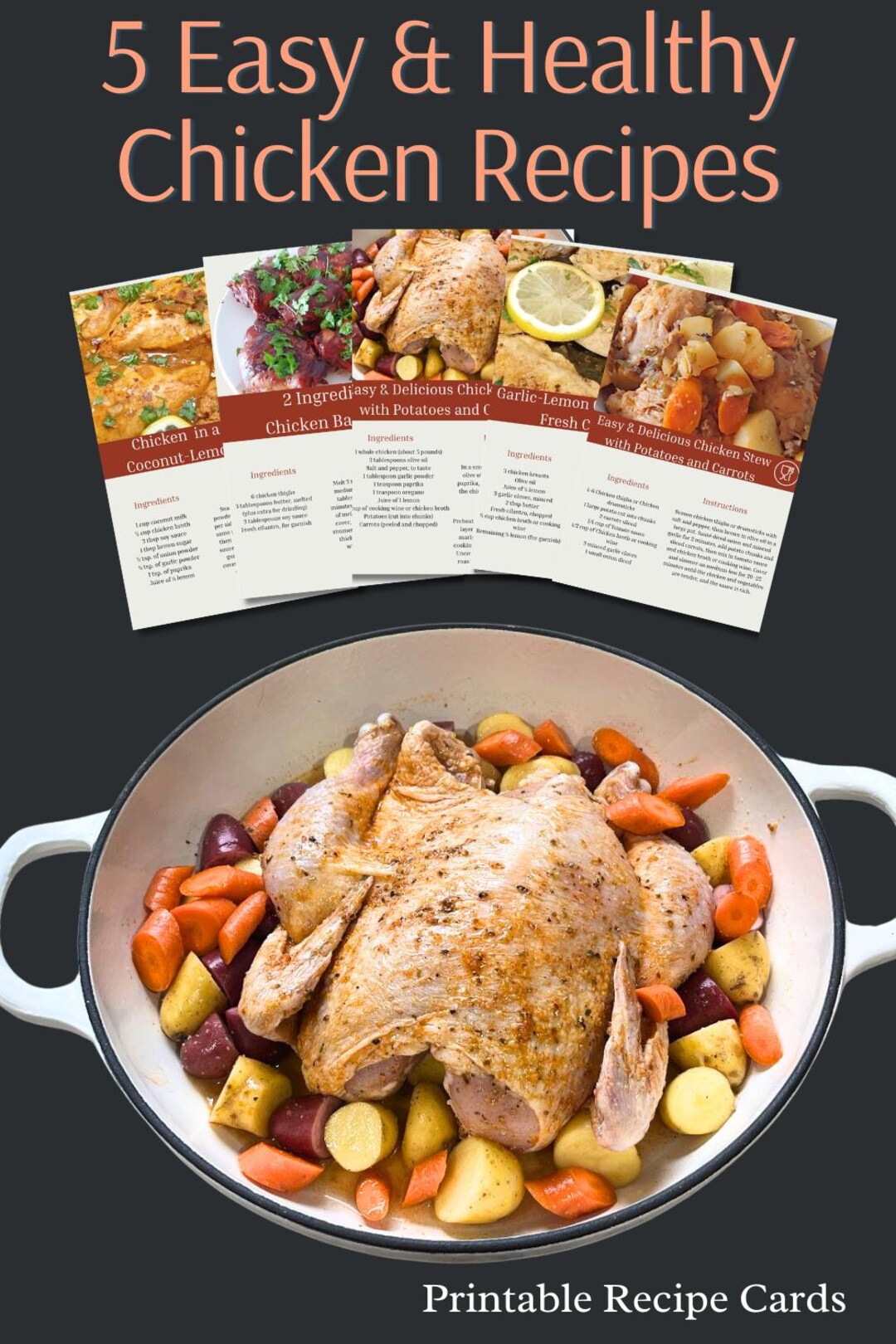 5 Easy Chicken Recipe Cards Printable + Blank Cards Set of 10, Instant ...