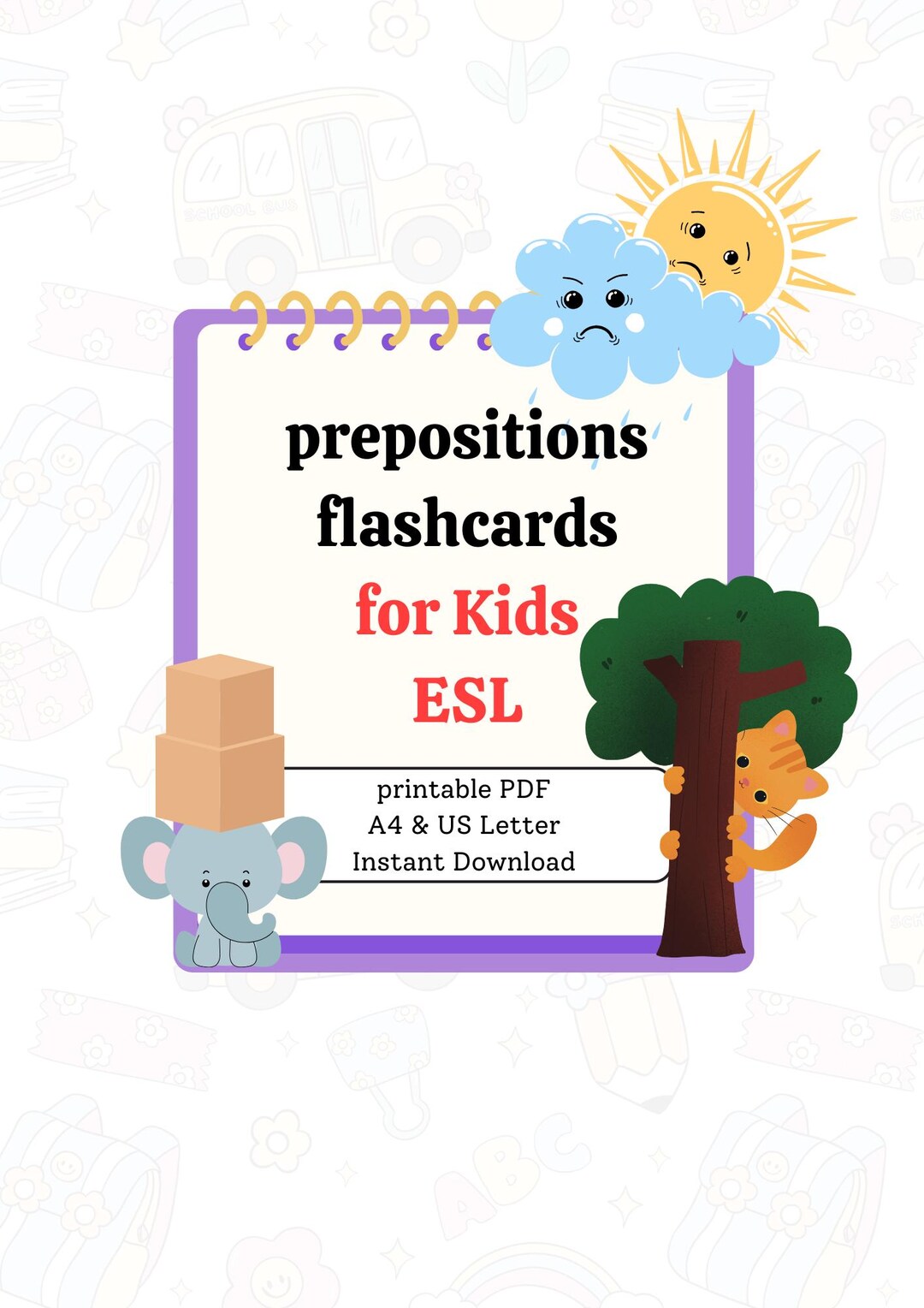 Prepositions Flashcards for Kids, ESL Grammar Learning (PDF Download ...