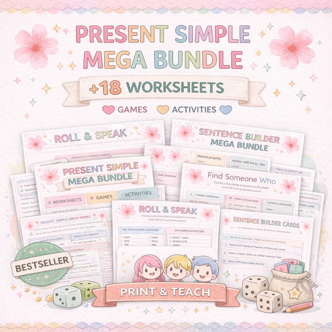 ESL Simple Present Grammar Worksheets Bundle | Games, Activities ...
