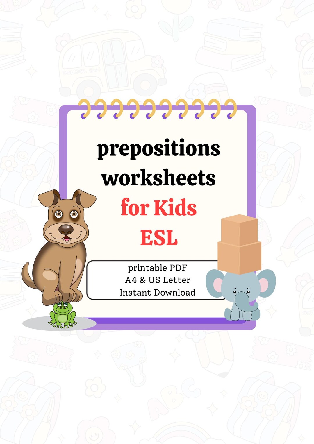 Prepositions Worksheets for Kids ESL, Grammar Activities (printable PDF ...