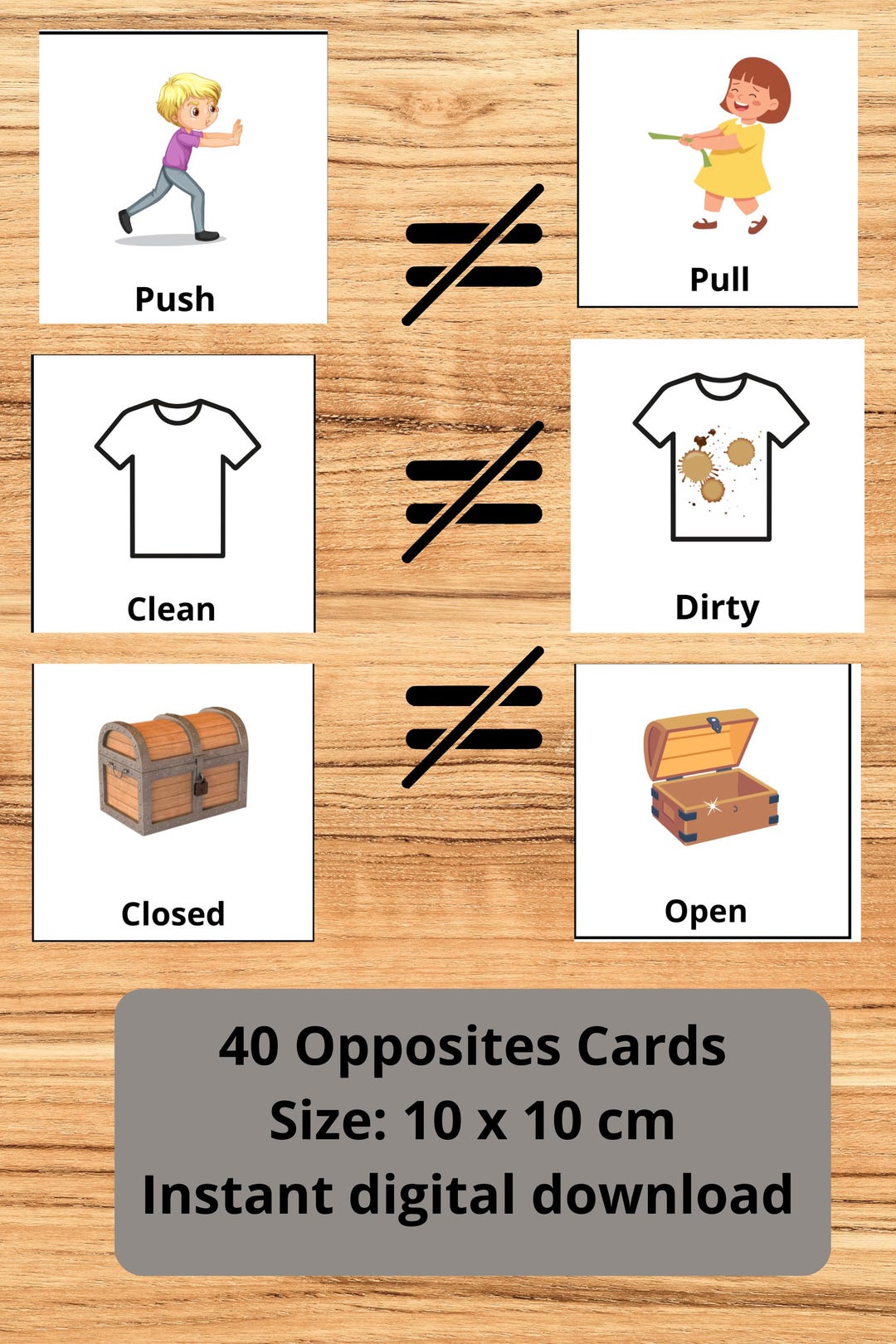 Opposites Flashcards Printable 40 Cards 10x10 Cm + 5 Worksheets Match ...