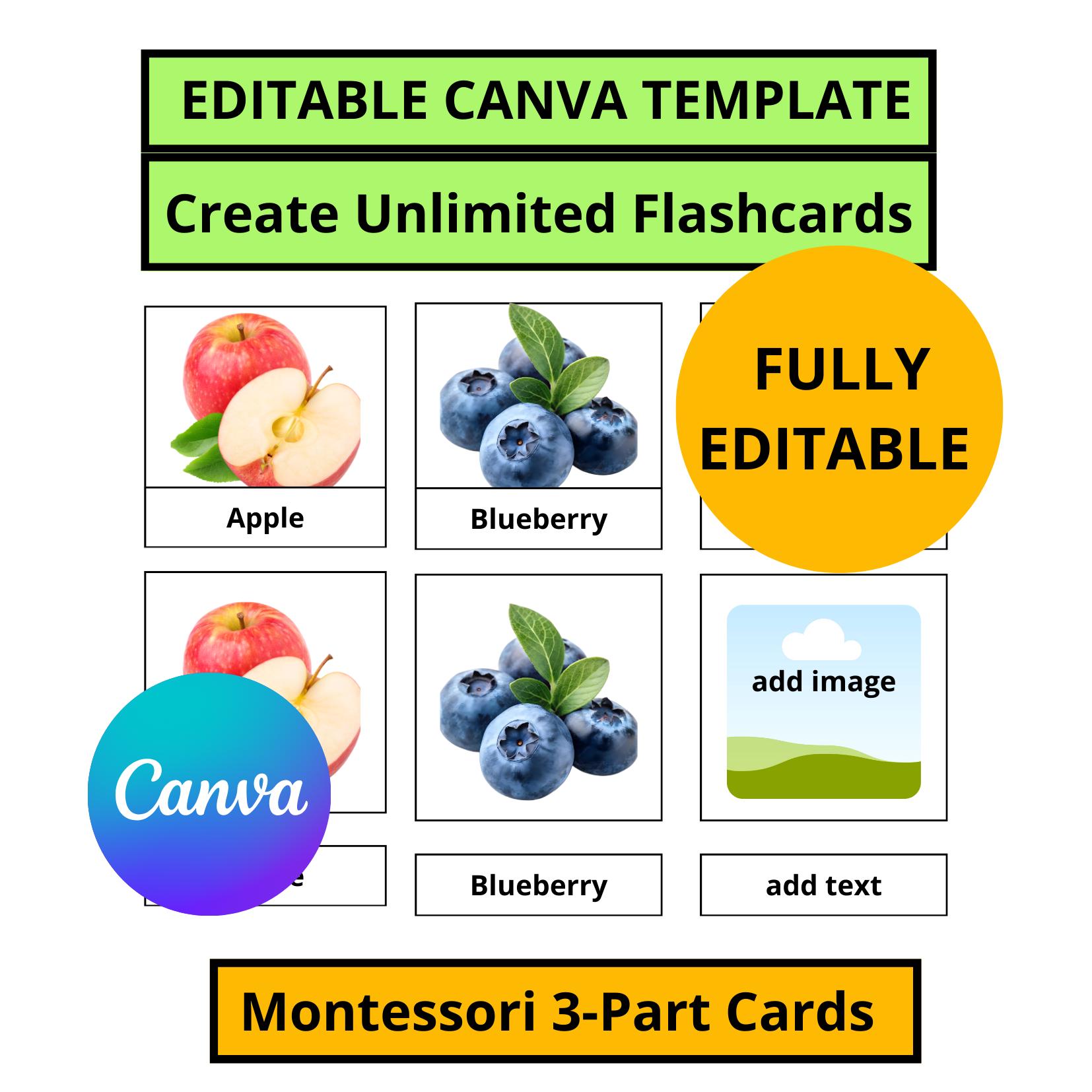 Editable Montessori 3-part Cards Template | Canva Flashcards Creator ...
