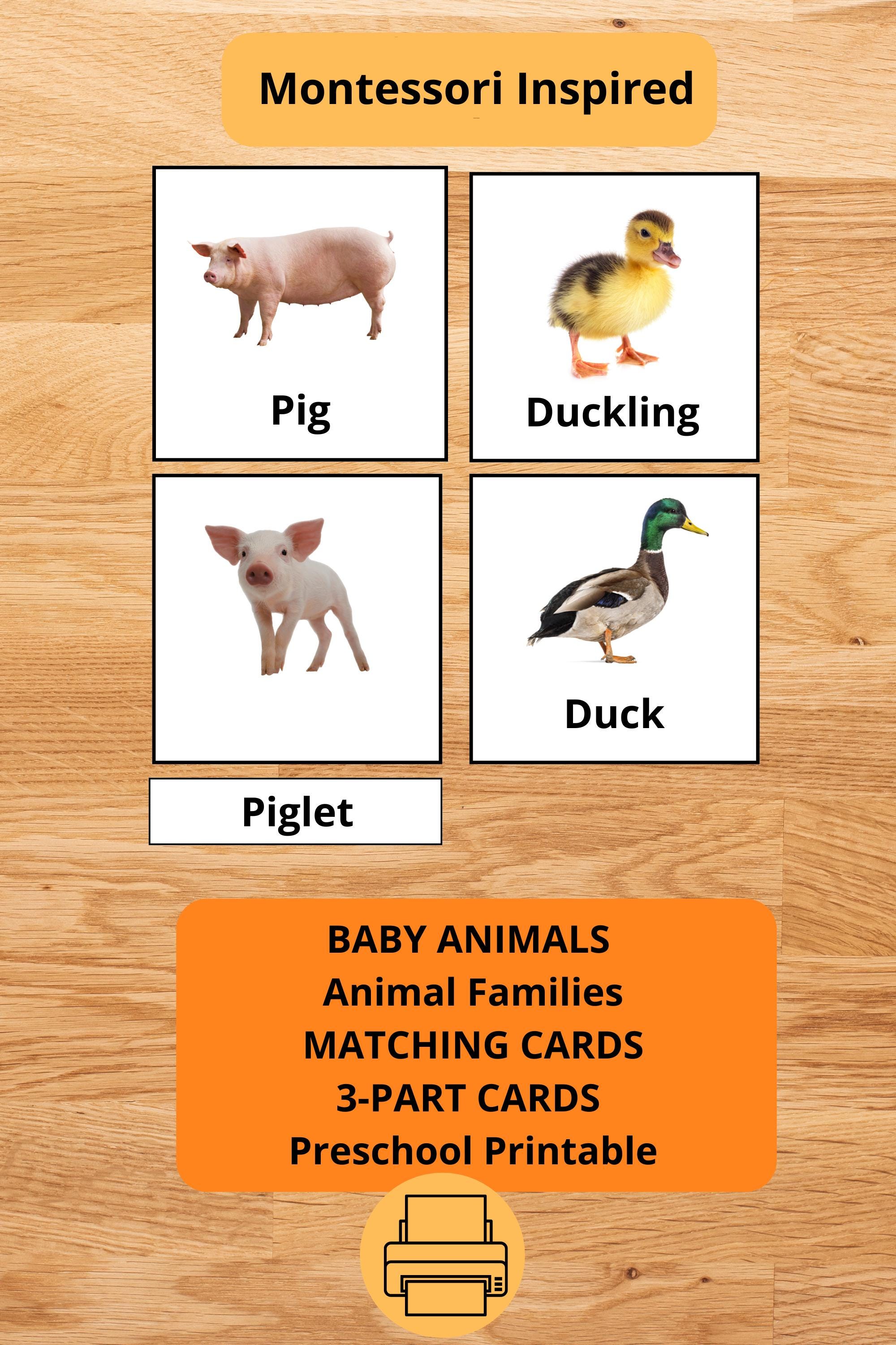 Baby Animals Matching Printable, Montessori 3-part Cards, Farm Animals ...