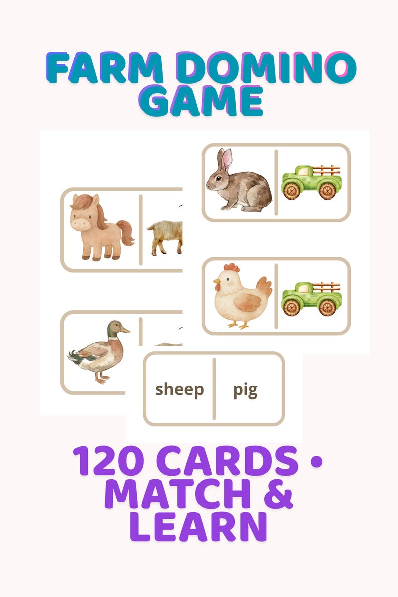 Farm Animals Domino Game | Toddler Matching & Vocabulary Activity ...