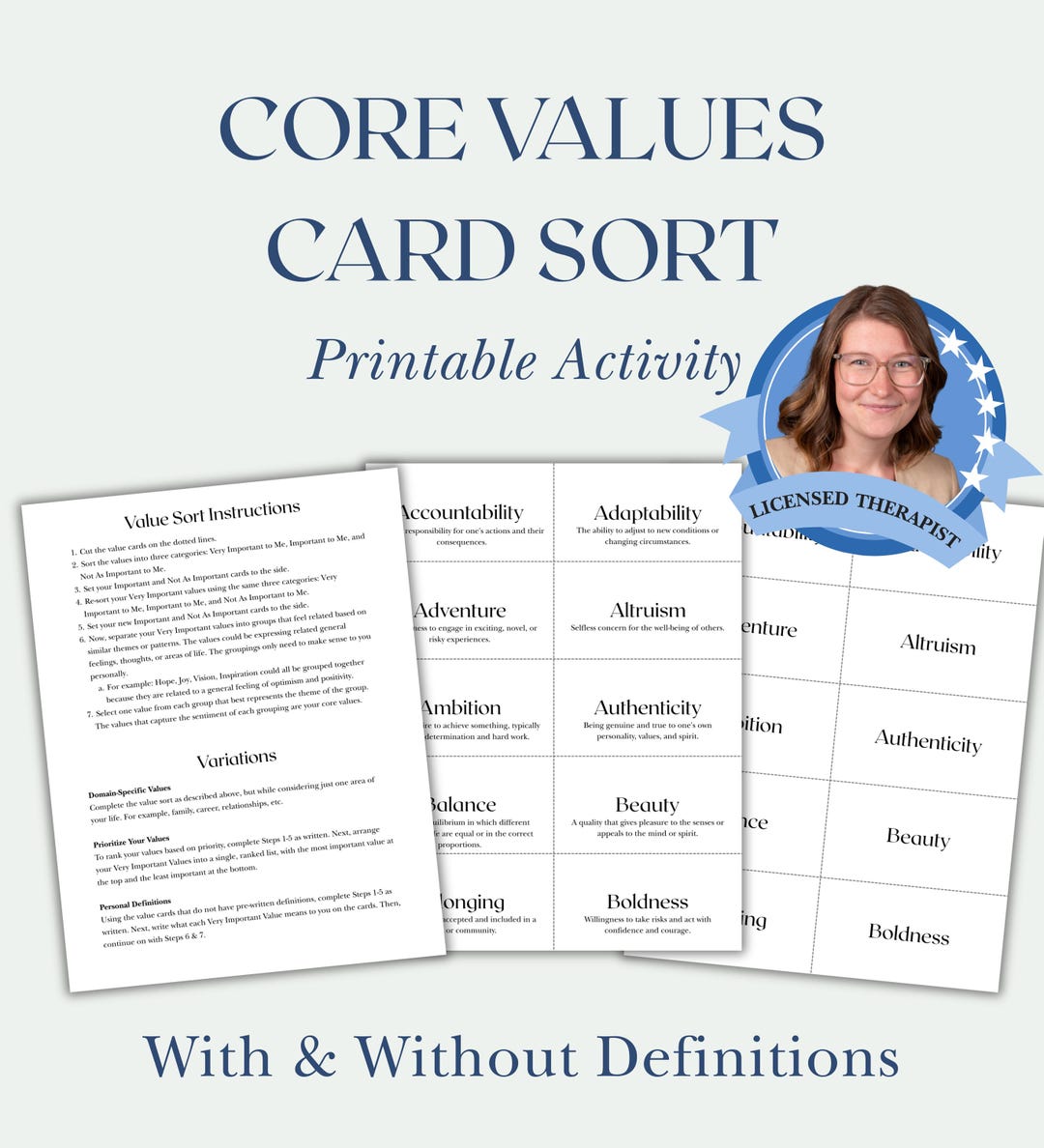 Values Cards Sort Printable Activity, Therapist-created Values ...
