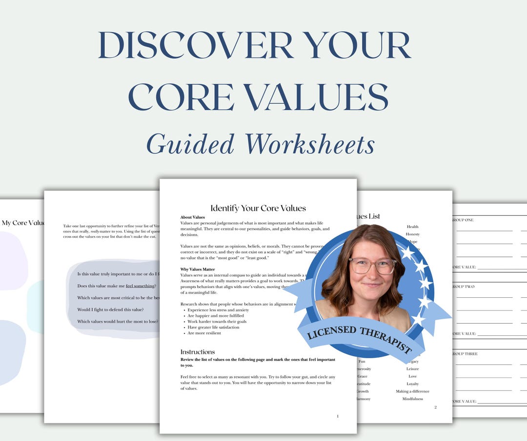 Core Values Worksheet, Therapist-made Values Identification Guided ...