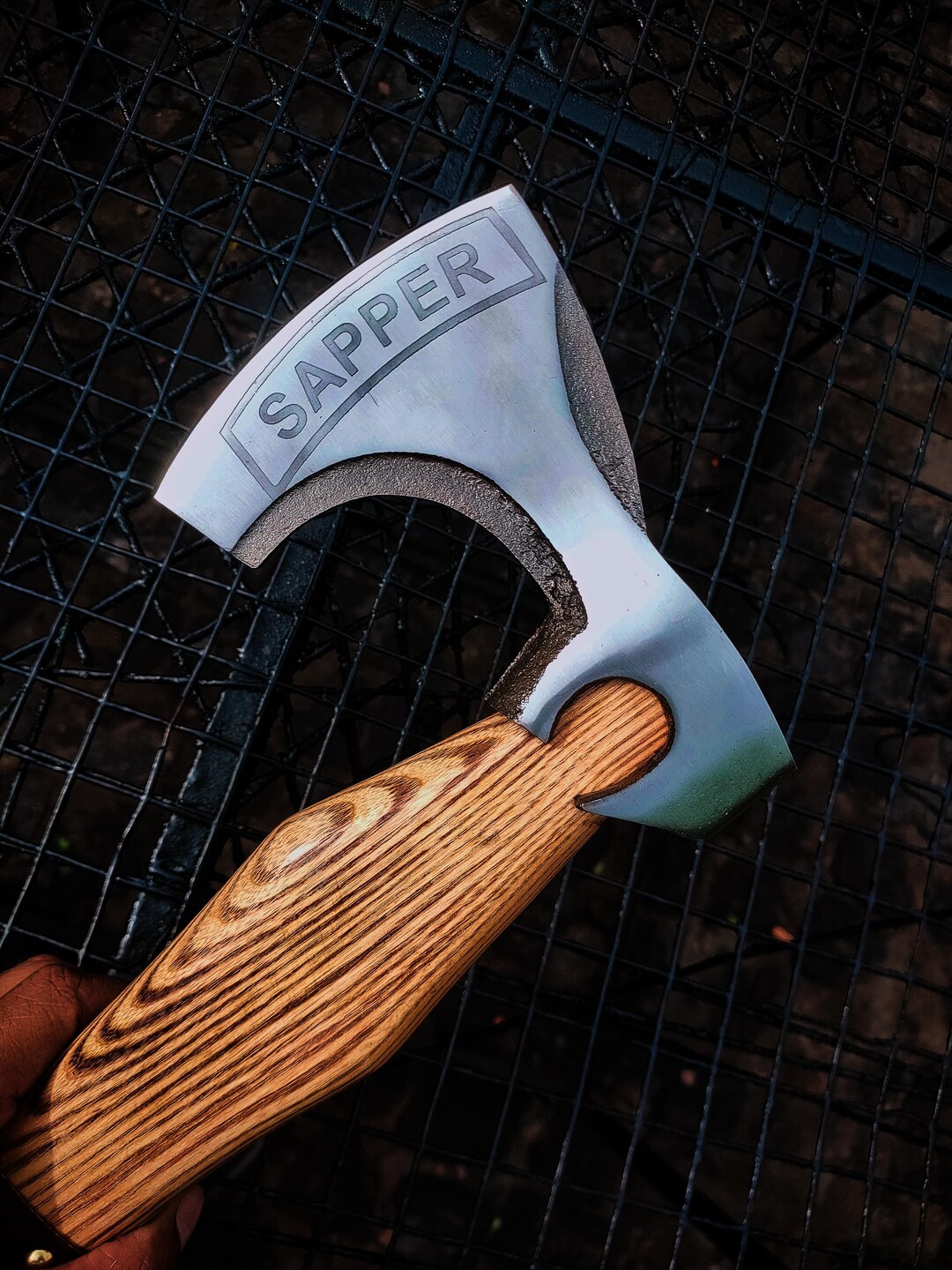 Hand-forged Sapper Axe – Carbon Steel Hatchet, Ash Wood Handle, Braided ...