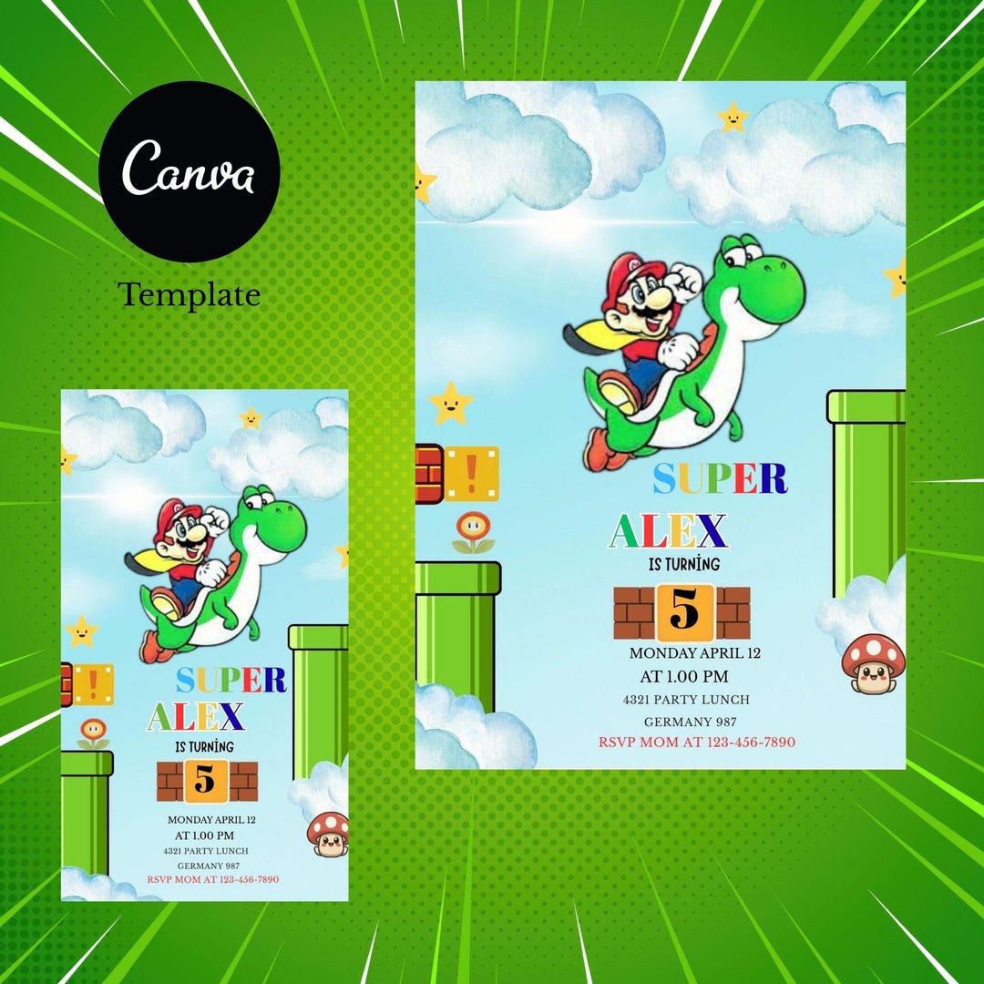 Editable Watercolor Super Mario Birthday Invitation (digital Download ...
