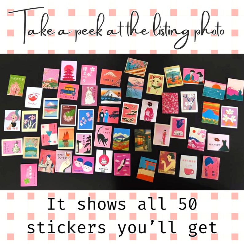 50 Pcs Japan Classic Vintage Sticker Bundle : Pink Retro Postcard Art ...