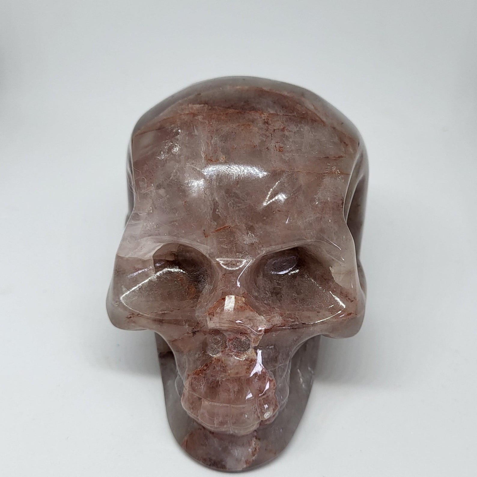 Large Fire Quartz Crystal Skull Hand Carved Hematite Statement Piece ...