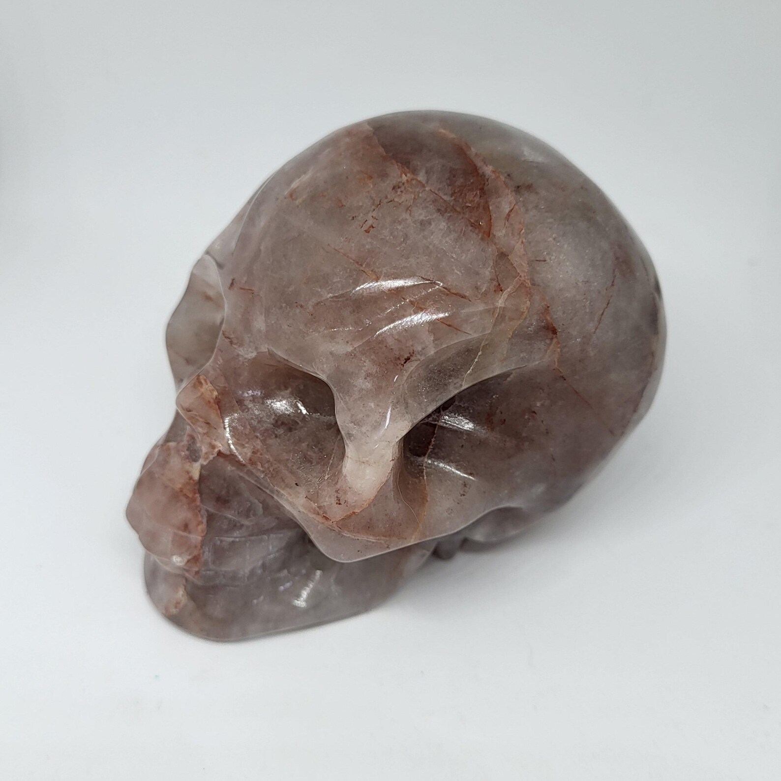 Large Fire Quartz Crystal Skull Hand Carved Hematite Statement Piece ...